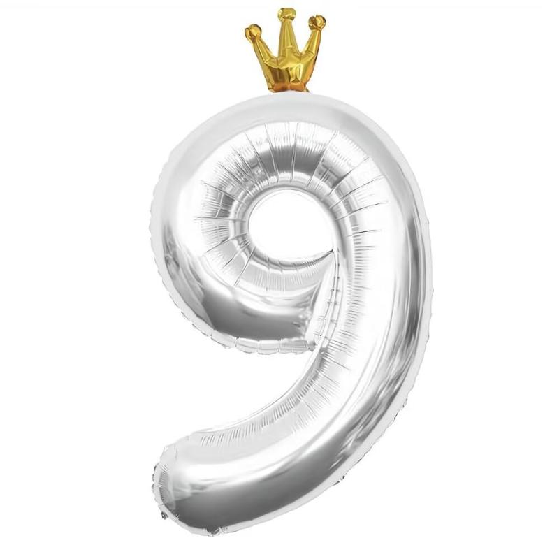 Vthoviwa 100CM バルーンアルミ9 ヘリウムクラウン風船数字バルーン9銀 0123456789 誕生日 カーニバル 飾り付け記念日パーティー装飾銀9 男女兼用 大きい しじヘリウム🎁 Vthoviwa ナンバーバ...
