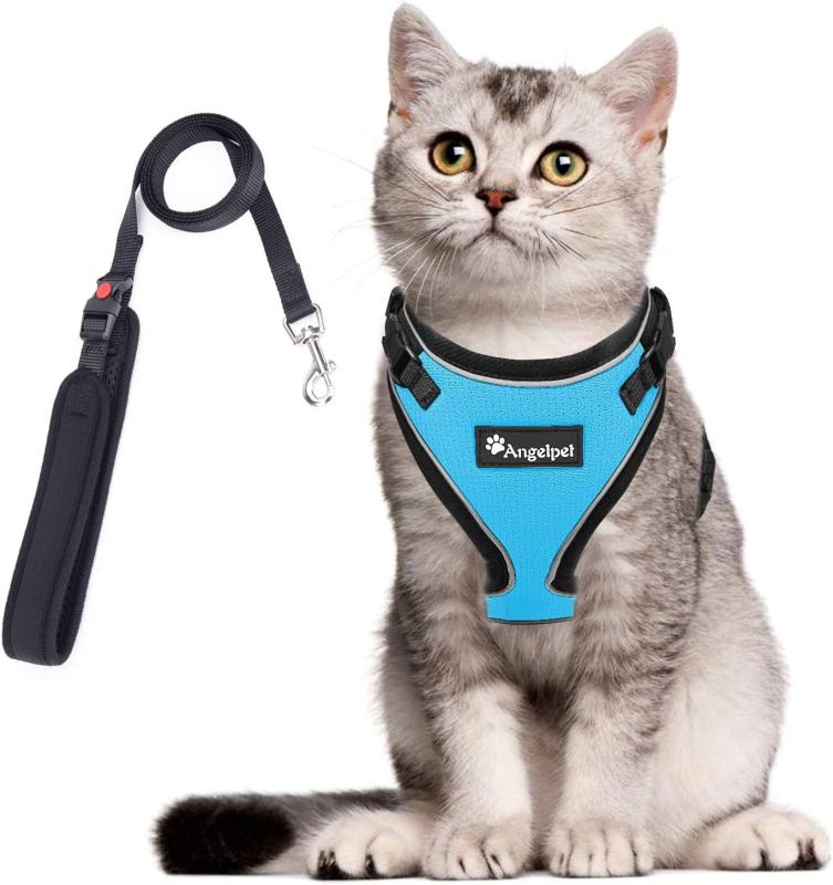 猫 猫用 ハーネス 胴輪 猫具 ねこ ネコ 子猫 子犬 小型犬 散歩 お出かけ 抜けない ベスト ソフト胸あて 軽量 頭を通さずマジックテープで装着 サイズ調節可 夜反射 通気メッシュ (Mサイズ (x 1【面でを支えるハーネス型】愛猫の体...
