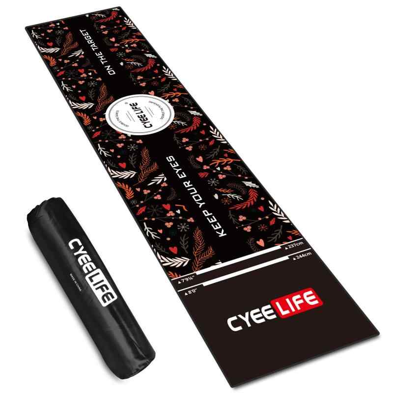 CyeeLife ダーツボードマット キャリーバッグ&amp;スローライン付き スチールとソフトチップダーツゲーム用 スタートライン付き65*295cm，木の葉模様スタイル1pcs Dartboard mat ダーツカーペットじゅうたんだけ...