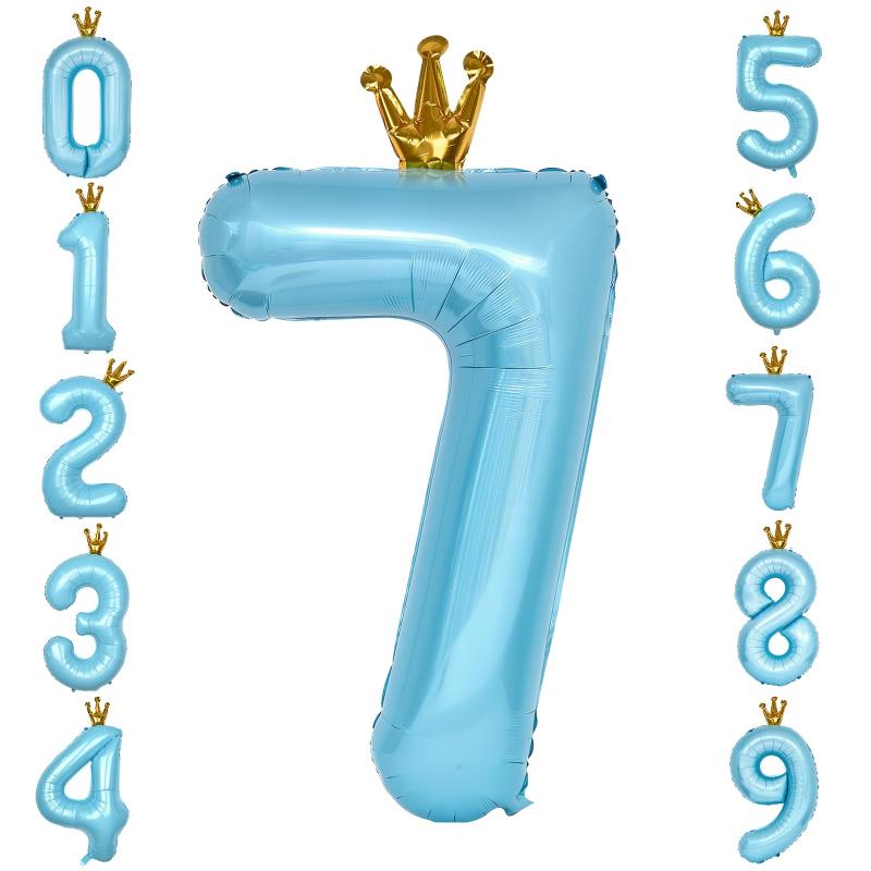 GRESATEK バルーン 数字 風船 誕生日 40インチ 大きい ナンバー7 バースデーバルーン 王冠付き クラウン 飾り付け 結婚式 パーティー 記念日 ウェディング ブルーかわいいクラウンが数字バルーンにブルーの数字バルーンにゴールド...