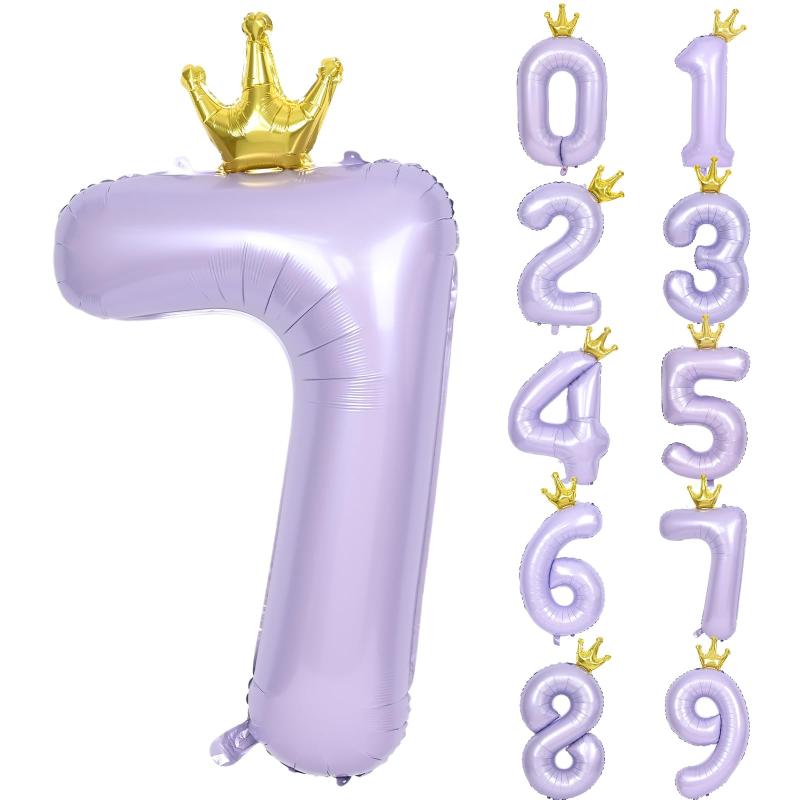 Lausatek バルーン 数字 風船 誕生日 40インチ 大きい ナンバー7 王冠付き クラウン バースデー 飾り付け パーティー 記念日 結婚式 男の子 女の子 約100cm 紫 ラベンダーナンバー7：大きな数字7の形をしたおしゃれで可...