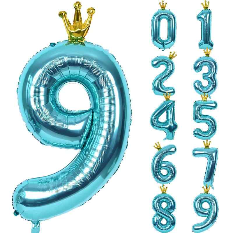 Lausatek バルーン 数字 風船 誕生日 40インチ 大きい ナンバー9 王冠付き クラウン バースデー 飾り付け パーティー 記念日 結婚式 男の子 女の子 約100cm 青緑 ブルー【ナンバー“9”】大きな数字の「9」の形をしたバ...