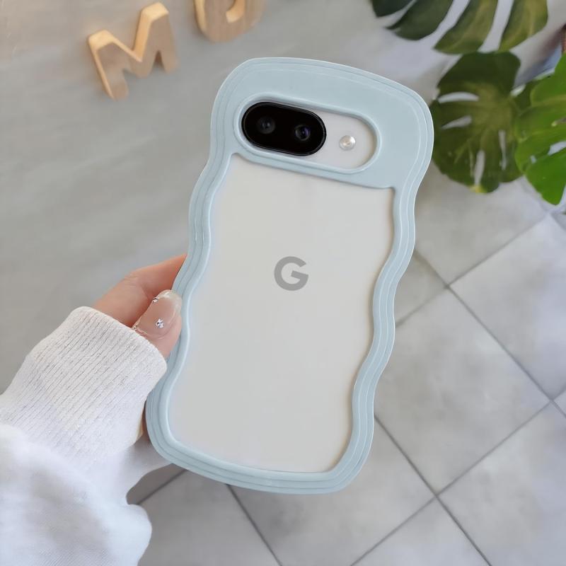 [TEELOFU] For Google Pixel 10A ケース ウェーブ 波型デザイン おしゃれ 可愛い 透明 耐衝撃 人気 カバー ワイヤレス充電対応 ストラップホール付き Pixel 10A ケース (ライトブルー)♥【対応機種】...