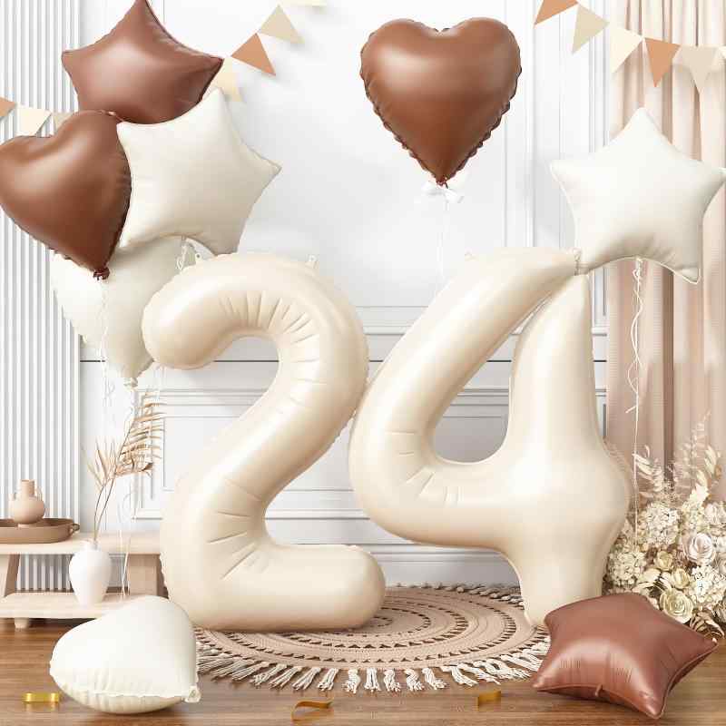 誕生日 バルーン 風船セット 飾り付け 22歳 大きい数字 ナンバー24 ハート 星 スター アルミ風船 10個セット バースデー 飾り 記念日 お祝い パーティー 女の子 男の子 くすみホワイト今年の誕生日のお祝いに：お誕生日や記念日など...