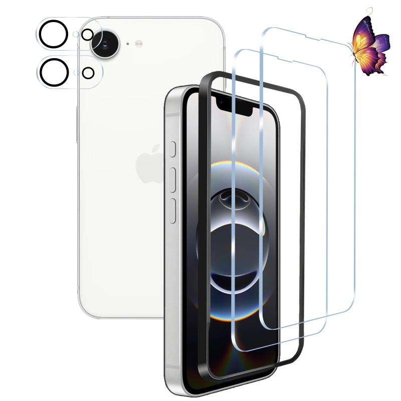 【2+2枚セット】iPhone 16e ガラスフィルム（2枚）+カメラフィルム（2枚) アイフォン 16e 用の 保護フィルム 強化液晶保護フィルム ワンタッチ貼付け/気泡ゼロ/ケースと干渉せず/硬度9H/飛散防止⭕【対応機種】iPhone...