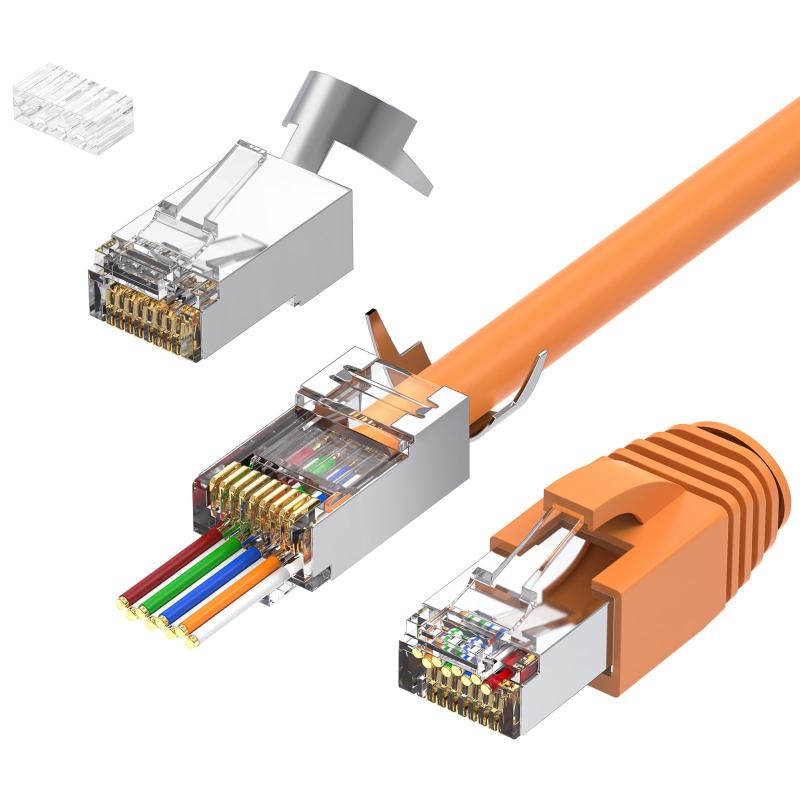Proster RJ45コネクタ LANコネクター CAT7対応 【10個入り】 CAT6A 兼用 金メッキコネクタ 銅シェル付きシールド ケーブル透過式 貫通式 保護カバー付き【10PCS 自作用LANコネクタ】LANケーブルコネクタは自...