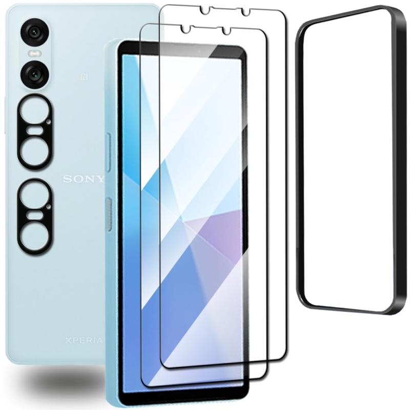 XPERIA 10 VI ガラスフィルム+ エクスペリア10 vi カメラフィルム【旭硝子日本製・高精度ガイド枠付き】Xperia 10 vi 指紋認証対応 硬度9H 耐衝撃 スクラッチ防止 自動吸着 気泡ゼロ 指紋防止 露出ㇺ...