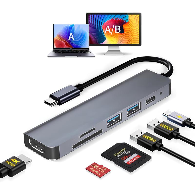 USB 6イン1ハブ アダプター マルチポート HDMI Type-C 5Gbps高速転送 バス電源 軽量コンパクト MacBook/iMac/Surface Pro など ノートパソコン その他のUSBハブ テレワーク テレワーク テレワ...