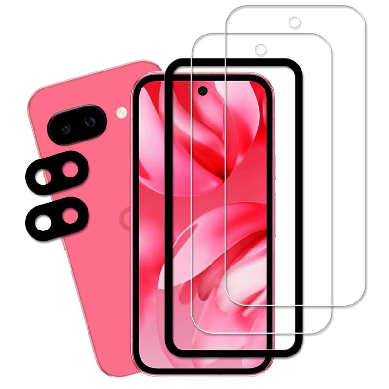 HKKAIS ガラスフィルム Google Pixel 9a 用 保護フィルム 日本旭硝子製素材 カメラフィルム 高い透過率 硬度9H 貼り付け簡単 強化ガラス フィルム カメラ保護【2+2枚セット 】ガイド枠付き【対応機種-2+2枚入り】...