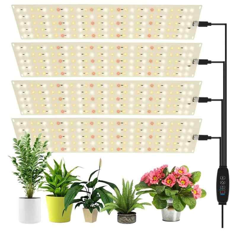 4pcs LED植物育成ライト 調光可能 植物成長ライト 暖色系 四枚パネルライト 超薄型 フルスペクトル 育苗ライト 24hサイクル 3h/9h/12hタイマー付き植物ライト 設置簡単 室内用 水耕栽培 多肉 野【24時間サイクルと3 H...