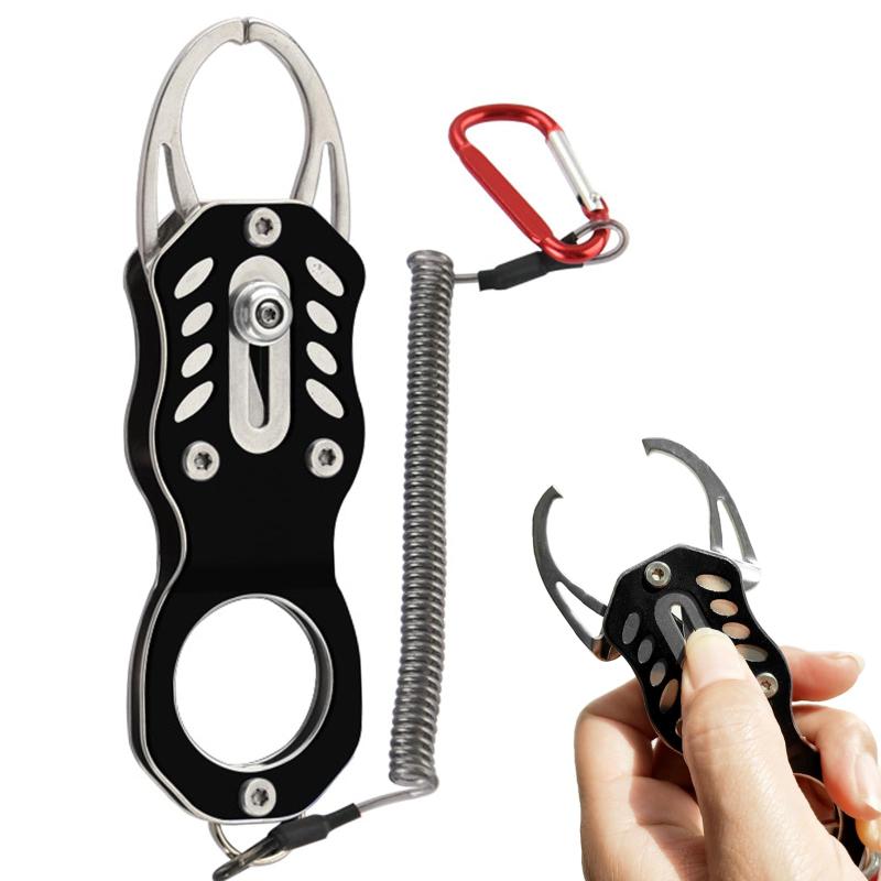 Haojiaho 小型フィッシュグリップ 魚掴み器 ミニ フィッシュキャッチャー 11.8cm フィッシンググリップ 超軽量 ステンレス＋アルミ合金 防錆 魚釣り コンパクト 携帯便利 釣り道具 黒 安全ロー1、「コンパクトサイズ」は使いや...