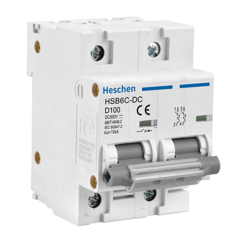 Heschen DC ミニチュアサーキットブレーカー, HSB6C-DC, 2 極, DC500V 100A, ソーラーパネルコントローラーに使ってます, 太陽光発電システムソーラーパネルグリッドシステム用, 35mm DIN レール取り付...
