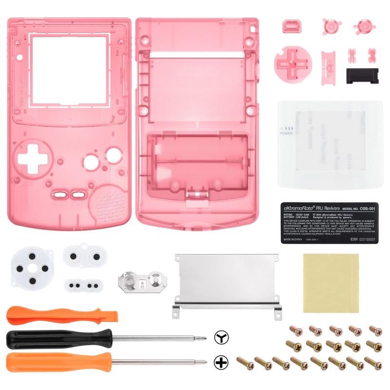 Gameboy Colorに対応用IPSアップグレード済みeXtremeRate交換用シェルフルハウジングカバーボタン付きクリア素材、GBC OSD IPS &amp; Regular IPS &amp; Standard LCDにも対応し...