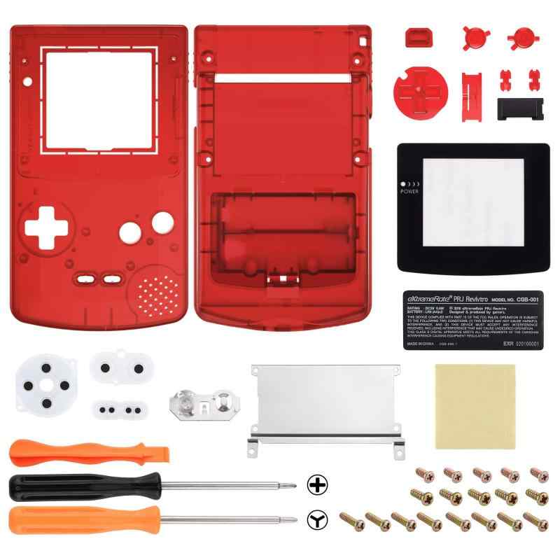 Gameboy Colorに対応用IPSアップグレード済みeXtremeRate交換用シェルフルハウジングカバーボタン付きクリア素材、GBC OSD IPS &amp; Regular IPS &amp; Standard LCDにも対応し...