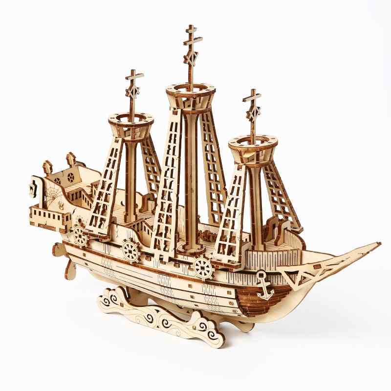 Hallisun 3Dウッドパズル、海賊船DIY木製モデルキット、フライングダッチマン帆船ビルディング、幽霊船ボート立体パズル 建設クラフトセット、趣味 装飾 ギフト 男性用女性用 180 PCS1. 精密な木製パズル: 180ピースから構...