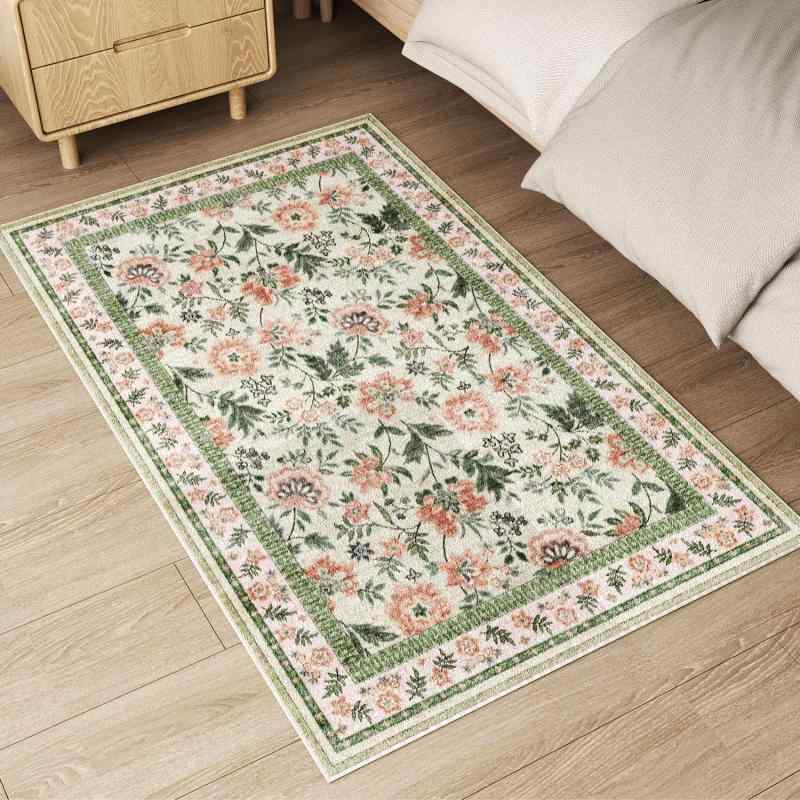 VIGORVAN カーペット ペルシャ絨毯 ラグマット1畳 春花の彩ラグ ペルシャ絨毯風90x150cm 洗濯機で洗える 滑り止め ラグ花柄 抗菌 防臭 防音 室内用 全季節対応【柔らかな質感】カーペットはファー風コットン素材を使用しており...