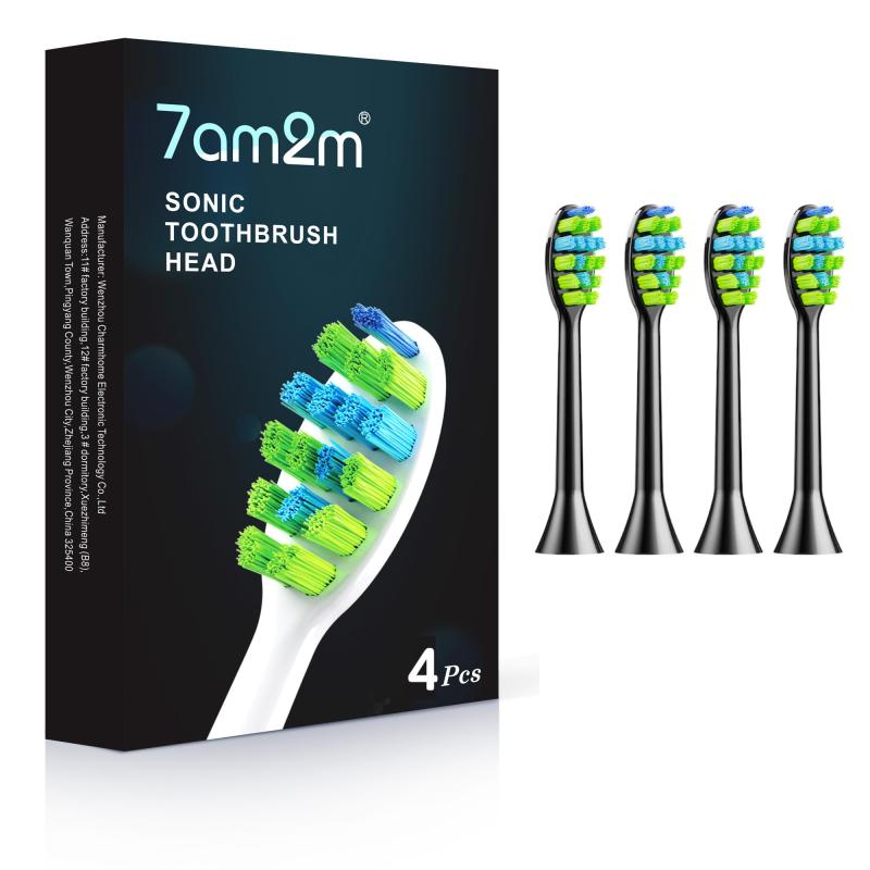 7AM2M AM100/AM105C/AM110 電動歯ブラシ替えブラシ ブラシ ヘッド 4本セット 歯垢除去 7am2m電動歯ブラシのみ使用できます ブラック7am2m電動歯ブラシ替えブラシ　ブラシヘッドx 4、7am2m電動歯ブラシ専用...