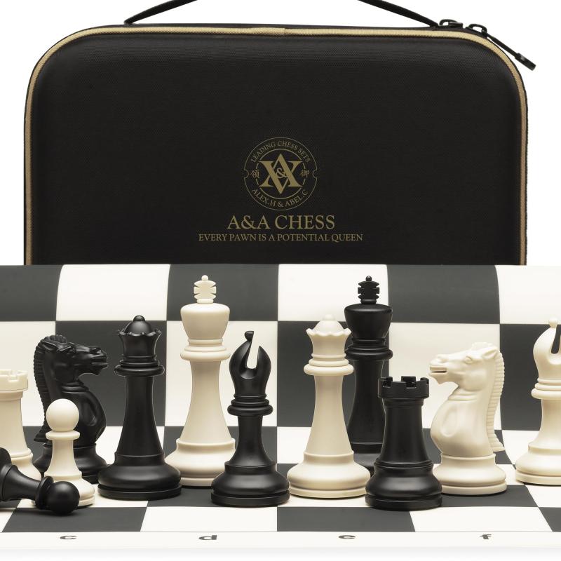 A&amp;Aトーナメントのチェスセット/20"x 20」折り畳み可能なシリコン製チェス盤/王高3.75"のプラスチック四倍重量の古典的なスタントン駒/貯蔵袋/日本語ガイド付き…