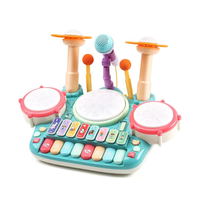 Cute Stone 楽器 おもちゃ 3in1遊び方 ドラムセット ピアノ 子供おもちゃ マイク付き 4種類 ピアノモード ドラムモード 鍵盤楽器 ライト効果 多機能 知育玩具 誕生日 プレゼント【3in1楽器玩具】この多機能の楽器玩具には...