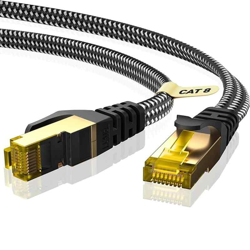 BUSOHE LANケーブル5M Cat8フラット編みケーブル高速 RJ45コネクタ薄型イーサネットケーブルめっき種別8シールド折れ防止モデムルータなどに適している。通信速度アップ: 有線lanケーブル カテゴリ8に準拠した高速LANケーブ...