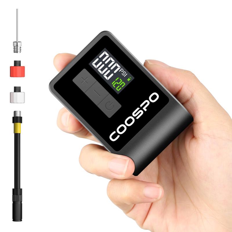 COOSPO AP-B1 自転車 空気入れ 電動 最大120PSI ロードバイク 電動ポンプ 米式 英式 仏式 全バルブ対応 気圧表示 軽量 小型ポケットサイズでもパワフル：本体サイズはわずか74×48×34mm、重さわずか129g。超コン...