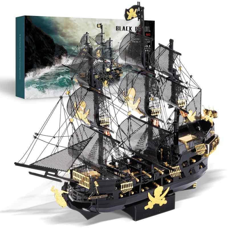 Piececool(ピースクール) 立体パズル ブラックパール号（特別版）帆船 海賊船 メタリックナノパズル 3dメタルパズル 金属製 組み立て必要 接着剤不要 難易度5つ星 中級者 大人向け コレクショ難易度：、パーツ数：307、完成品サ...