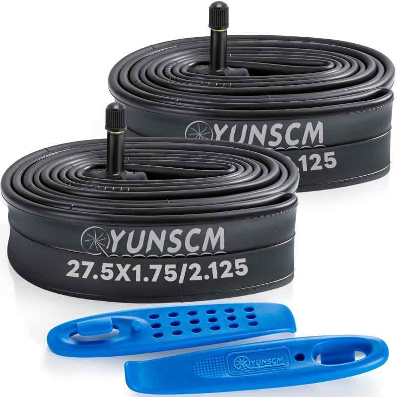 YunSCM 2本,27.5 1.75 チューブ,米式バルブ32mm,27.5x1.75/2.125 自転車チューブ+タイヤレバー,適用 27.5x1.75/27.5x1.90/27.5x1.95/27.5x2.10/27.5x2.125 ...