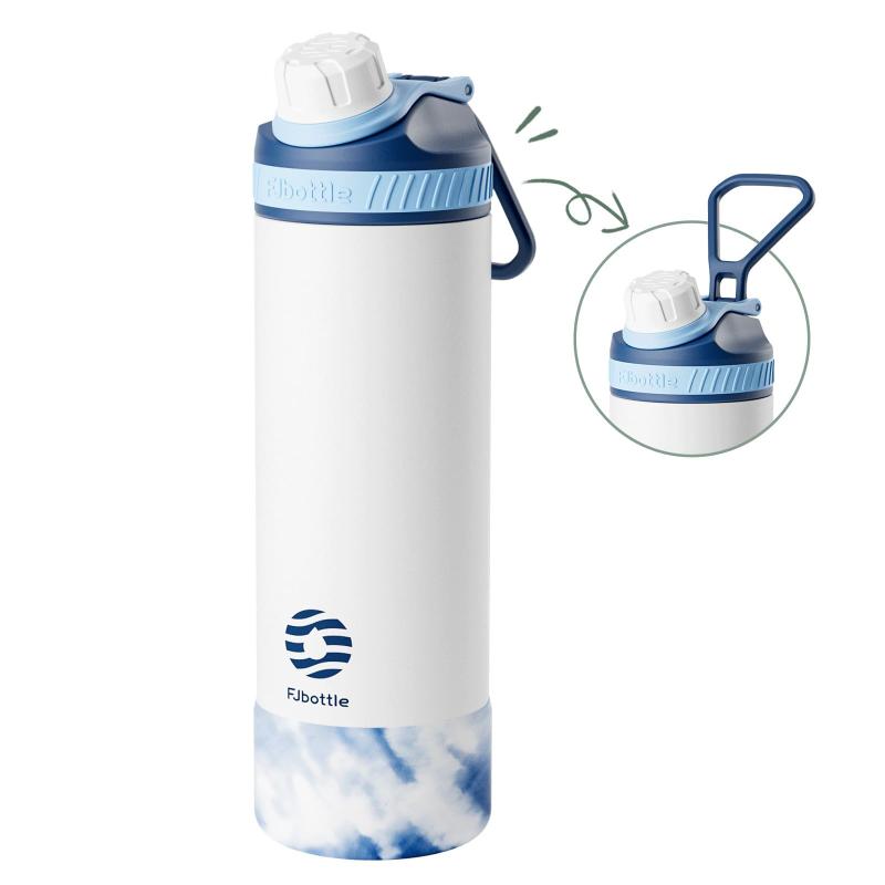 FJbottle 水筒 710ml 真空断熱 直飲み ネジキャップ ハンドル付き スポーツボトル 0.71リットル スポーツ飲料対応 大容量 持ち運び マグ ボトル 広口 洗いやすい ステンレスボトル シリコンカバ【抜群の保温・保冷効果】保...