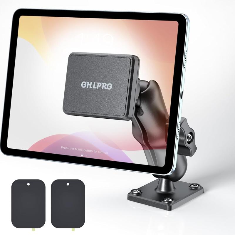 【2024年最新型】OHLPRO タブレットホルダー 車 マグネット タブレットスタンド 穴あけ ipadスタンド ビズ止め タブレット&amp;スマホに対応 幅広い互換性 卓上/壁/トラック用 タブレット車載ホ幅広い互換性 -従来の挟む式...