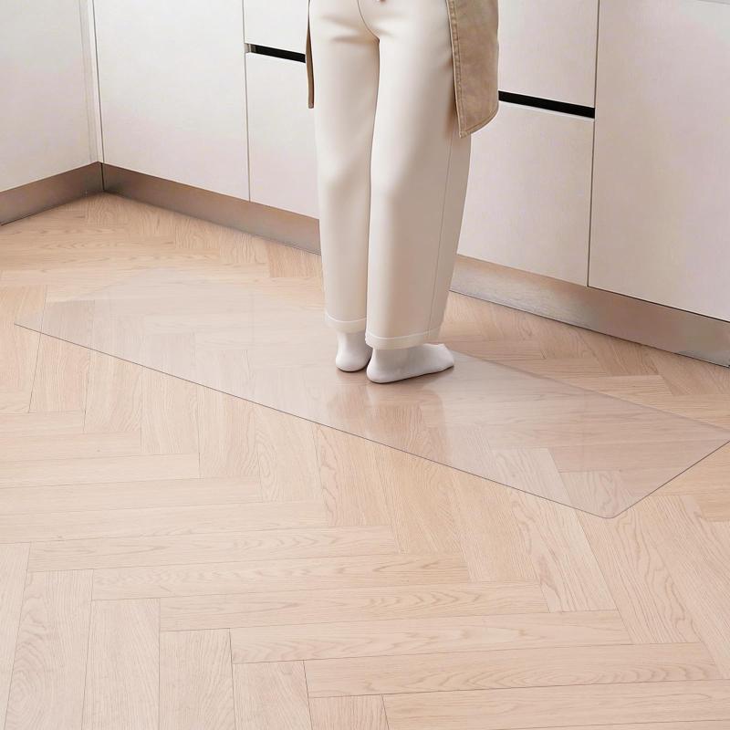 キッチンマット エンボス加工 透明 床保護マット 60x120cm 厚さ1.5mm 滑り止め キッチンマット 家具保護マット 大型デスク足元マット 防水・防音・傷防止 簡単清掃 食卓/フロア/畳/机下/椅子/床強力滑り止め キッチンマット：...