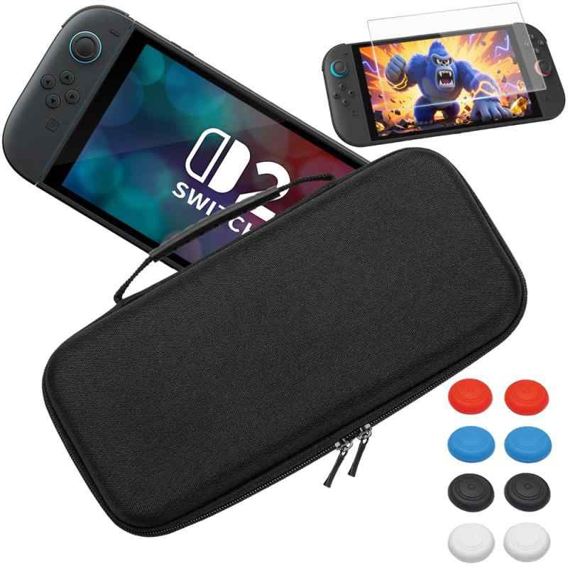 FUNLAB Switch 2 ケース &amp; アクセサリー スイッチ 2 対応 収納ケース 薄型 耐衝撃 持ち運び便利 Switch 2 本体 / 電源アダプタ / 10 枚ゲームカード / ケーブル / イヤホンなど保管できる - ...