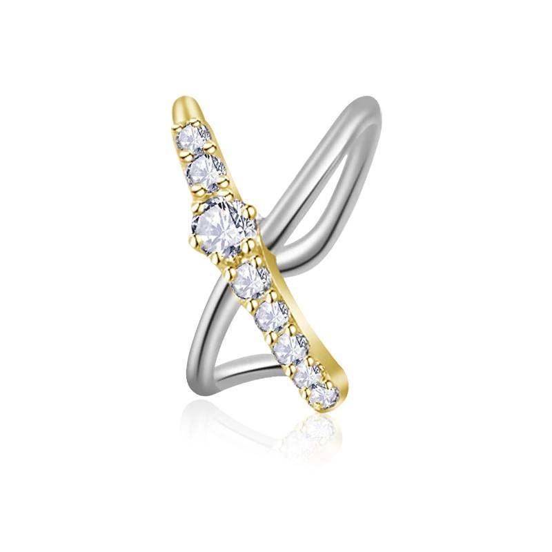 Free bird イヤーカフ レディース ゴールド「縁の出会い」 最高級ジルコニア 18金 イヤリング 痛くない 金属アレルギー対応 ノンホールピアス 片耳 女性 おしゃれ バレンタイン ギフト ホワイ柔らかな曲線：クロス状のデザインにキ...