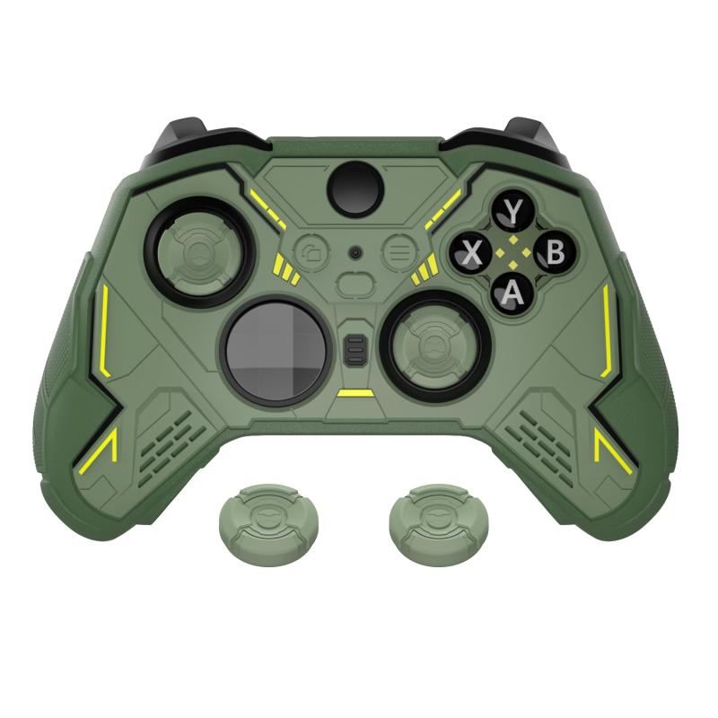 PlayVital Stellar Mecha Xbox Elite Series 2 対応 シリコン保護カバー Xbox Elite 2 対応滑り止めグリッププロテクター サムグリップキャップ2個＆ステッカーシール付属 メカニカルグリーン...