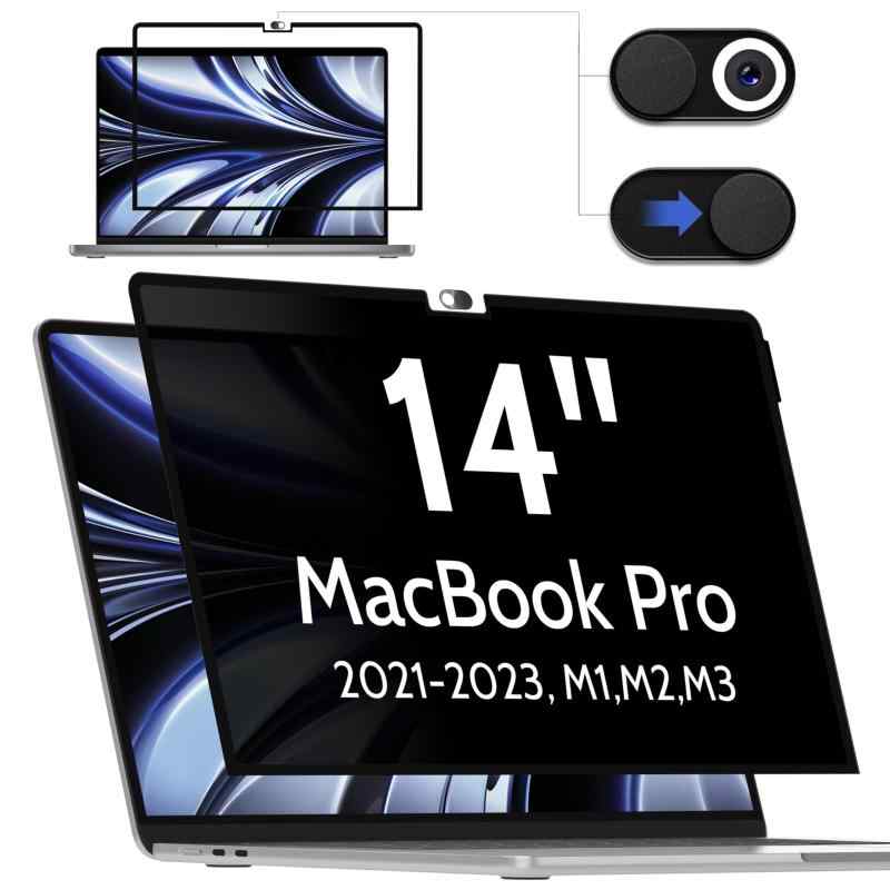 MacBook Pro 14インチ (2021-2024、M1/M2/M3/M4) 用覗き見防止、簡単にオン/オフ、取り外し可能 粘着式 プライバシーフィルター のぞき見防止 フィルム 反射防止 ブルーライトカット 、Mac Pro 14イ...
