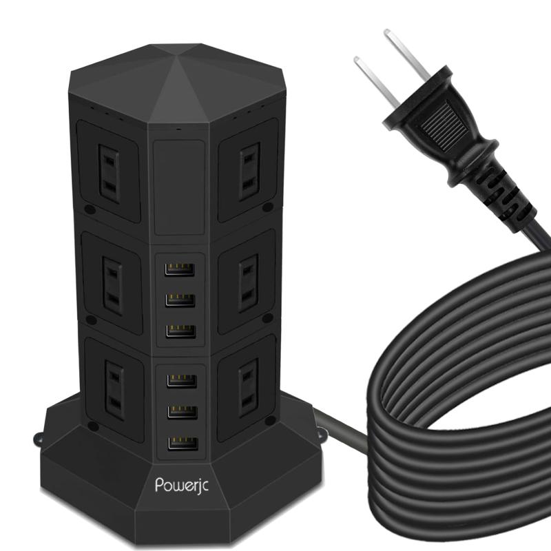 電源タップ 縦型コンセント タワー式 オフィス・会議用 USB急速充電 3m スイッチ付 12口 3層 Powerjc【3d設計】：タワー式タップ、多角的なコンセント、使い胜手よりになります。6つのUSBポートと12つのACコンセントを搭載...