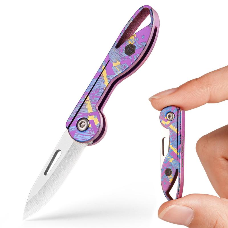 KeyUnity ミニナイフ 折りたたみ KK05 キーリング付き フォールディングナイフ チタン 刃の長さ34mm 多機能 切れ味良い アウトドアナイフ 小型 軽量 キーホルダーに装着 キャンプ アウトドア 登【折りたたみナイフ&amp;...