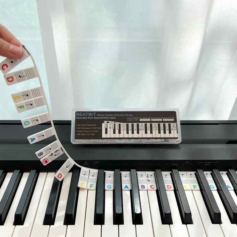 BEATBIT 初心者向け ピアノ音符ガイド｜取り外し可能 シリコン製 ピアノ鍵盤学習ラベル｜ドレミ・音符付きシール｜88 鍵フルサイズ｜ステッカー不要・再利用可能｜ボックス付属（レインボ【ステッカー不要（非貼り付け式）】BEATBIT 音...