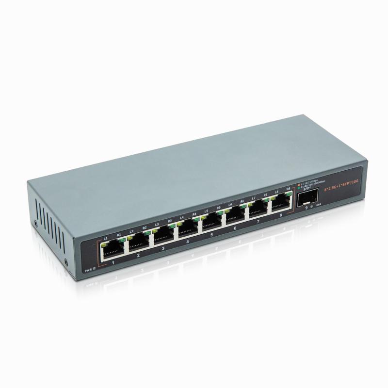 10Gtek 9ポート 2.5G/10G アンマネージド スイッチングハブ (8 x 2.5G RJ45 + 10G SFP+)、10/100/1000/2500Base-T をサポート【9ポート2.5Gイーサネットスイッチングハブ】8つの...