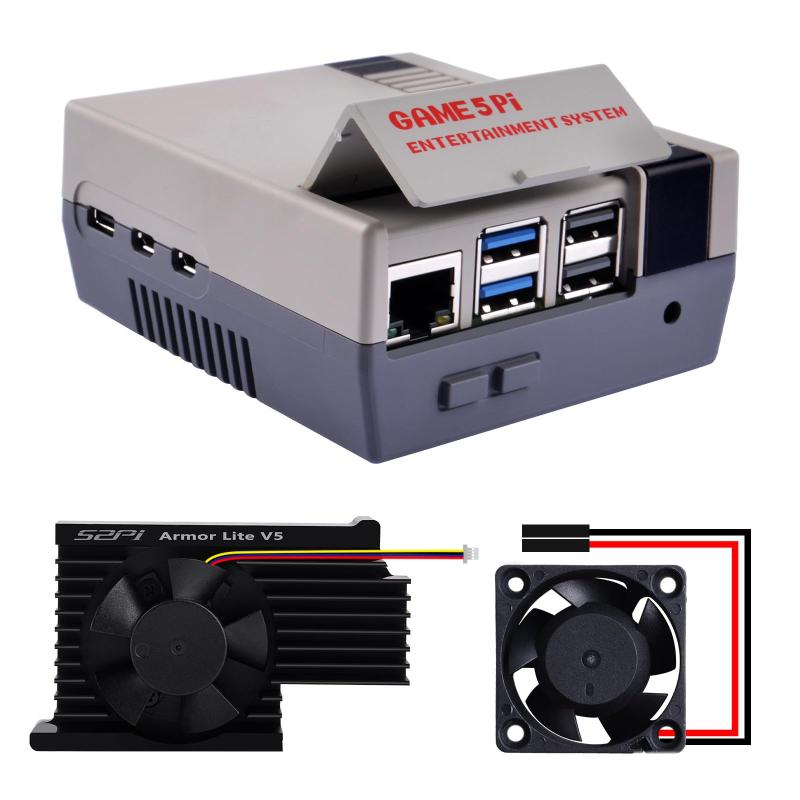 GeeekPi ケース Raspberry Pi 5 用、Armor Lite V5 アクティブクーラー付き Pi 5 ケース、Raspberry Pi 5 8GB 4GB 用レトロゲーム Game5Pi ケース (G5）このGame5Pi...