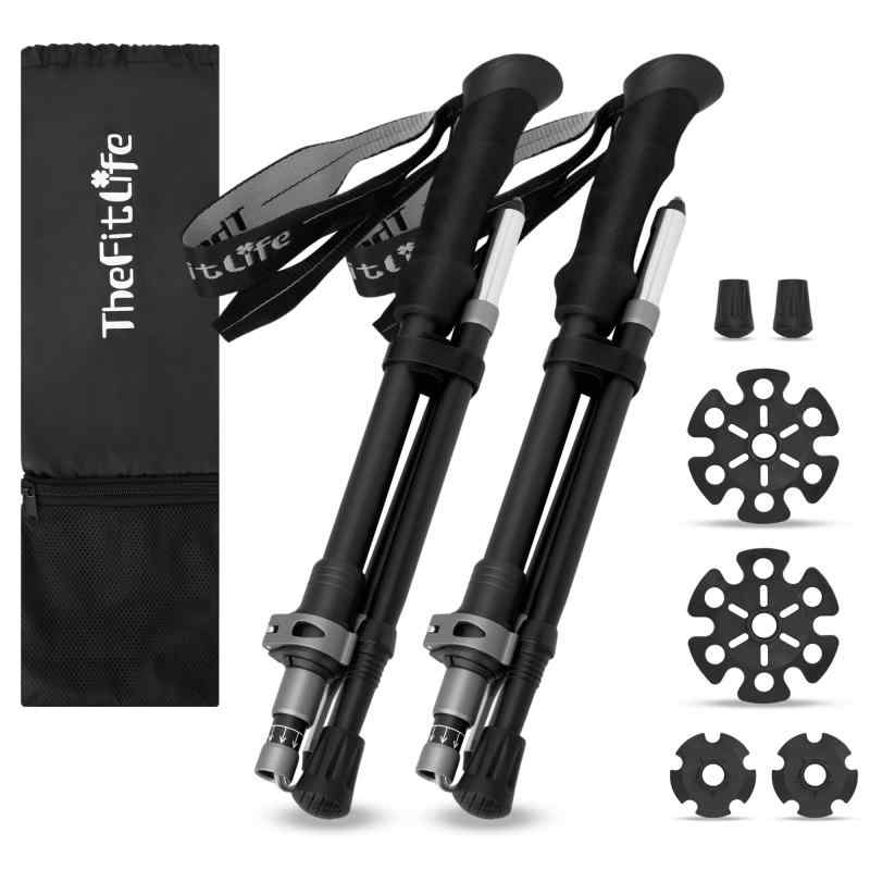 TheFitLife トレッキングポール 折畳み 登山 ストック 軽量 100-120cm伸縮 ウォーキングポール ウォーキングステッキ 2本セット 登山杖 登山ポール 山登り ステッキ ハイキングポール 男性 女性 【快適なグリップ感】人...