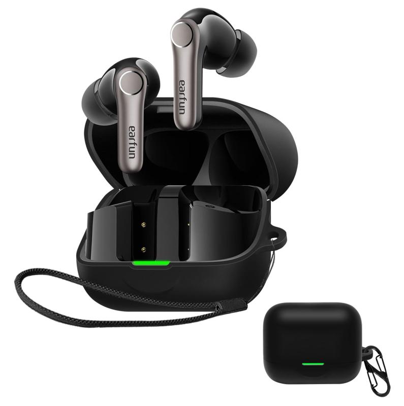 JIAYJP For EarFun Air Pro 4+ 用 ケース カバー軽量 薄型 滑り止め 収納カバー 全面保護 充電便利 EarFun Air Pro 4+ 保護ケース (ブラック)🎧【対応機種】EarFun Air...
