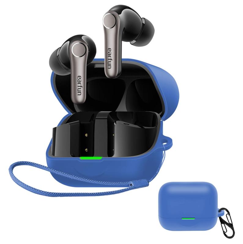 JIAYJP For EarFun Air Pro 4+ 用 ケース カバー軽量 薄型 滑り止め 収納カバー 全面保護 充電便利 EarFun Air Pro 4+ 保護ケース（バー ブルー）🎧【対応機種】EarFun Ai...