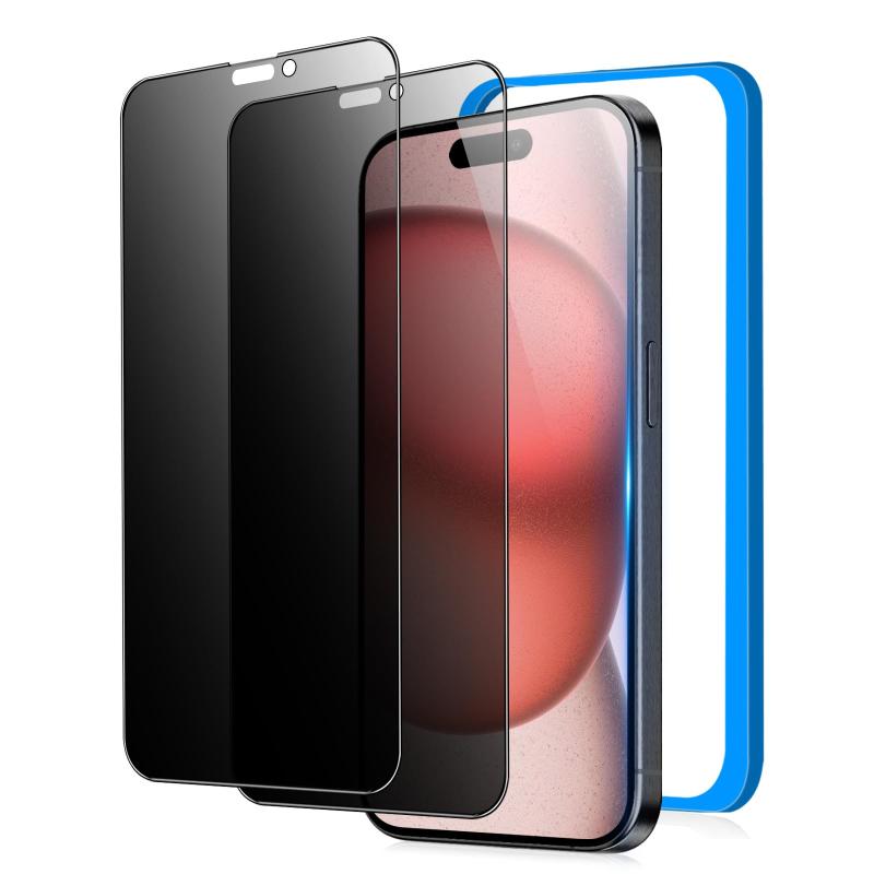 【覗き見防止】 iPhone15Pro 用 ガラスフィルム のぞき見 防止 アイフォン15プロ 用 フィルム 覗き見防止 保護 強化ガラス （6.1インチ）【左右見えない/耐衝撃/気泡ゼロ/貼り付け簡単/ガイド枠【対応機種】iPhone15...