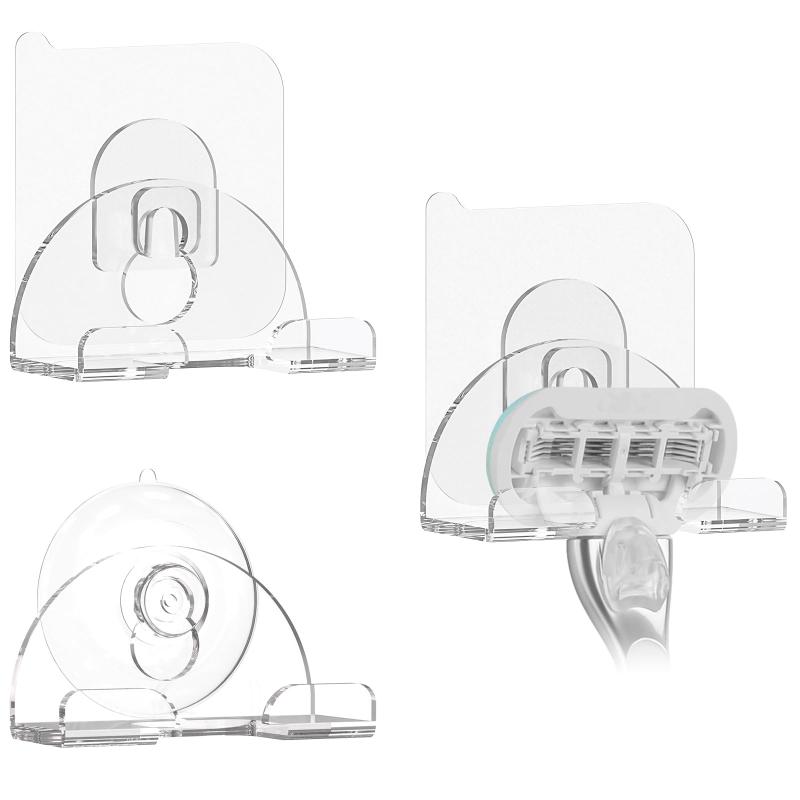 Linkidea 3個パック バスルーム用カミソリホルダー 吸盤&amp;粘着式壁掛け式シェーバーオーガナイザー Fusion 5、ProGlide Shield、Vector 3、Sensor 3に対応取り付けと分解が簡単なアクリルとPV...