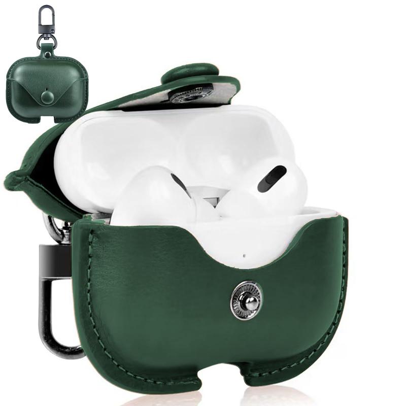 UIUIKA For AirPods Pro 3 用 ケース(2025年9月発売専用)エアーポッズプロ3 ケース本革 PU革 レザー 落下防止 耐衝撃 LEDライト可視 持ち運びに便利(グリーン)【対応機種】AirPods Pro(2025...