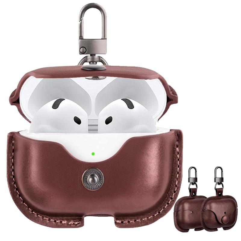 UIUIKA For Airpods 4 用 ケース エアーポッズプロ4 ケース PU革 Airpods 4 レザーケース カバー 落下防止 耐衝撃 LEDライト可視 持ち運びに便利(ダークブラウン)【対応機種】Airpods 4のために設...