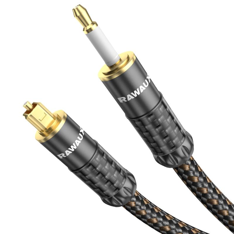 RAWAUX光デジタルケーブル 1M 24K金メッキ トスリンク to Mini TOSLINK オプティカルケーブル 角型-丸型 変換 3.5mm ミニ トスリンクケーブル Chromecast Audio Macbook ホームシネマ ...
