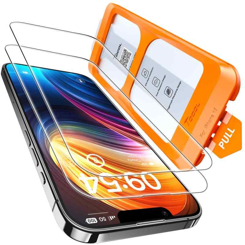 TOCOL iPhone 14用 ガラスフィルム 硬度9H 高透過率 自動吸着 貼り付け簡単 耐衝撃性 強化ガラス 保護 指紋防止 気泡ゼロ アイフォン 6.1インチiPhone 14 6.1インチとの互換性革新的な自動取り付け：革新的な自...