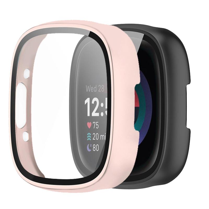 BUITFOU For Fitbit Sense 2/Versa 4 カバー Fitbit Sense 2/Versa 4 ケース 超薄型 PC+ガラス素材 一体型 全面保護 超薄型 装着簡単 耐衝撃 高透過率 指紋防止 傷防止（ピンク）【...