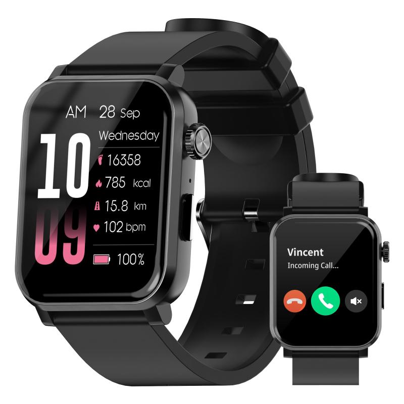 ezonスマートウォッチs7、男性、女性、1.83インチ、120+スポーツip68防水、心拍数/睡眠モニター/歩数計/カロリー、android ios(黒) (黒です)- 1.83インチの大画面：EZON S7スマートウォッチは、1.83イ...